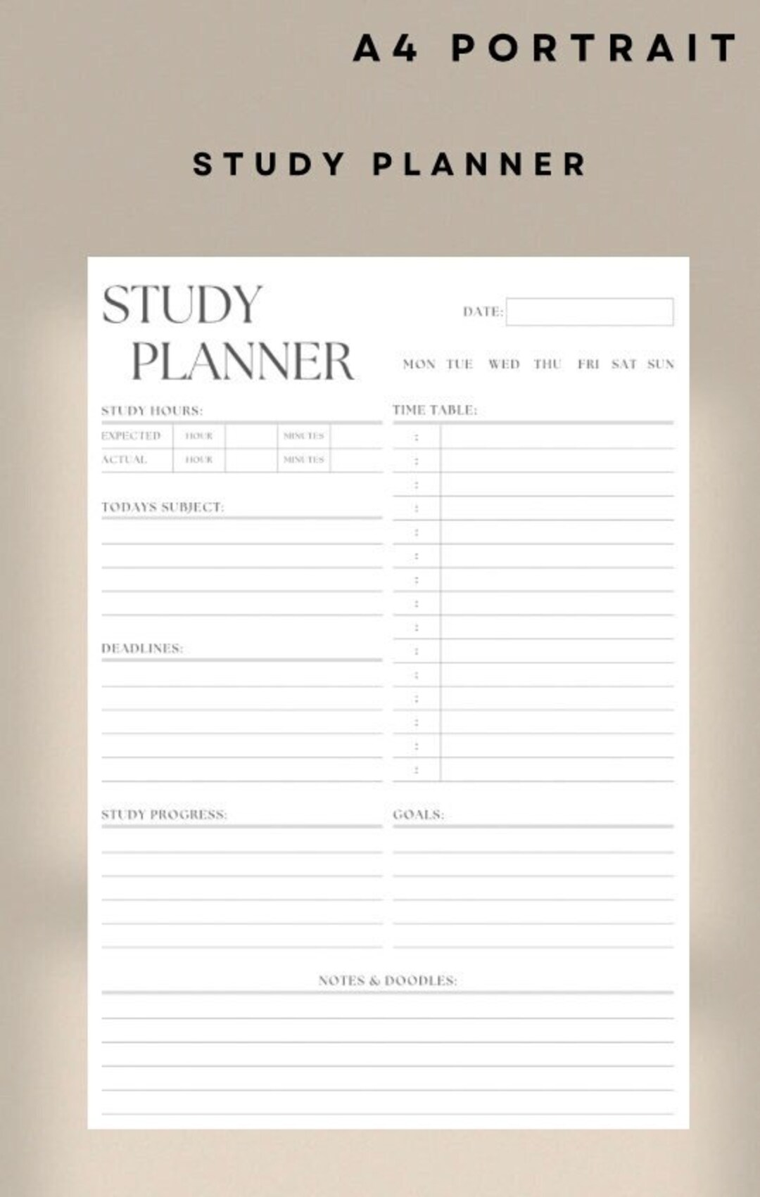 Study Planner Download, Instant Download, Study Organiser, Daily Study ...