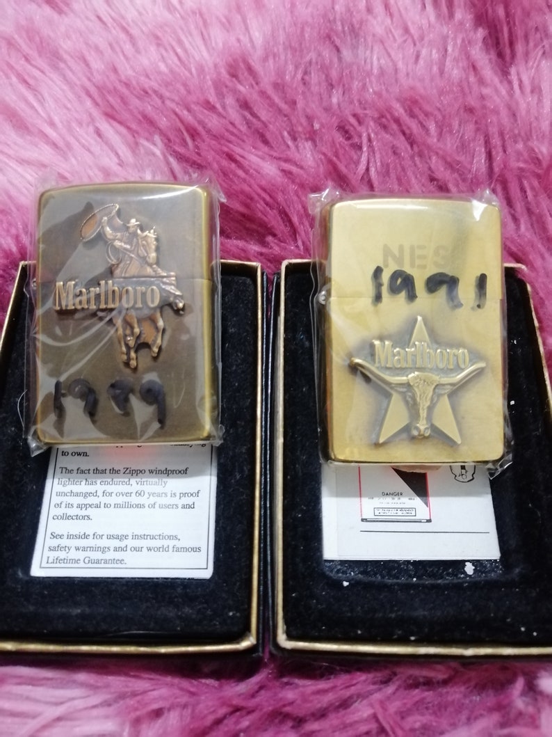 Zippo Rare 2lot Marlboro Lasso First Release 1986 and Longhorn Brass ...