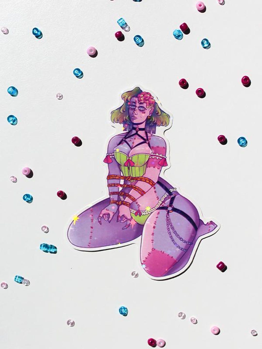 Calcinha e espartilho Shibari com estampa de garota zumbi fazendo ...