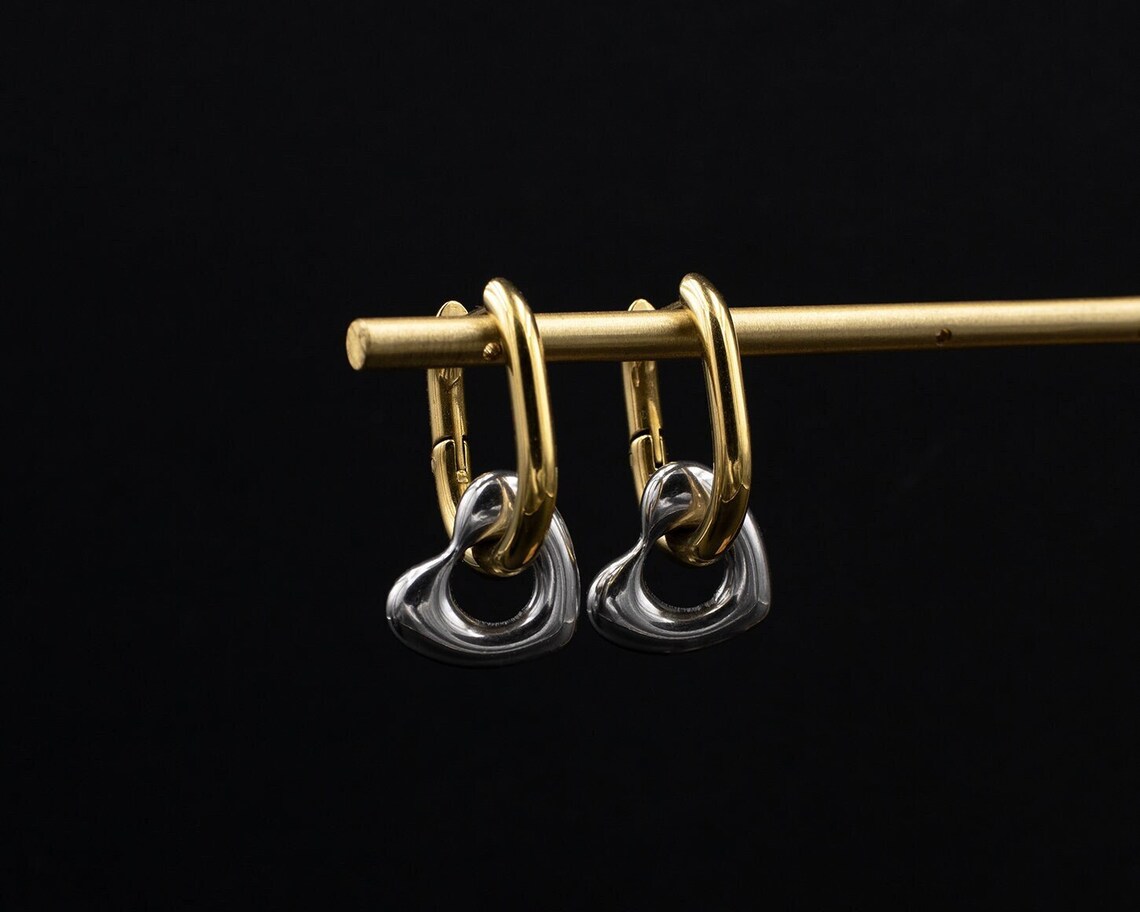 Mixed Metal Heart Hoop Earrings Waterproof Hypoallergenic Earring Hoops ...