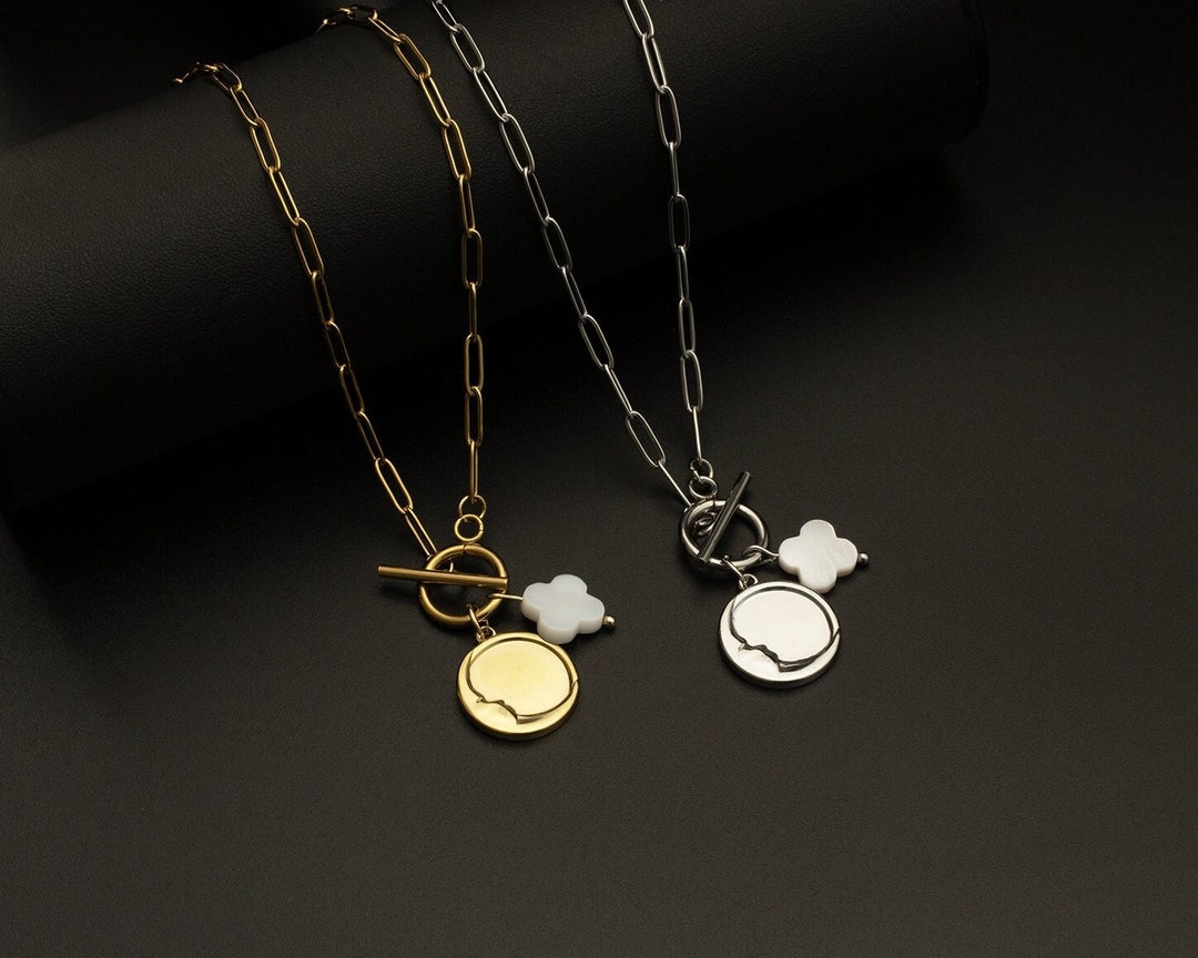 Gold Plated Paperclip Chain Moon Necklace Stainless Steel Moon and ...