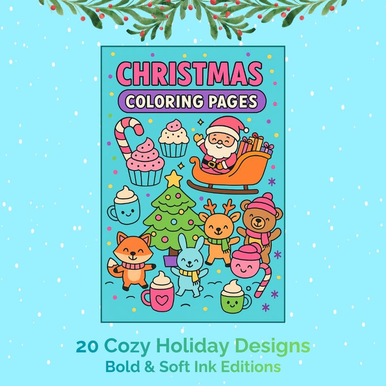 Christmas Coloring Pages: 20 Holiday Designs, Bold & Soft Ink (digital ...