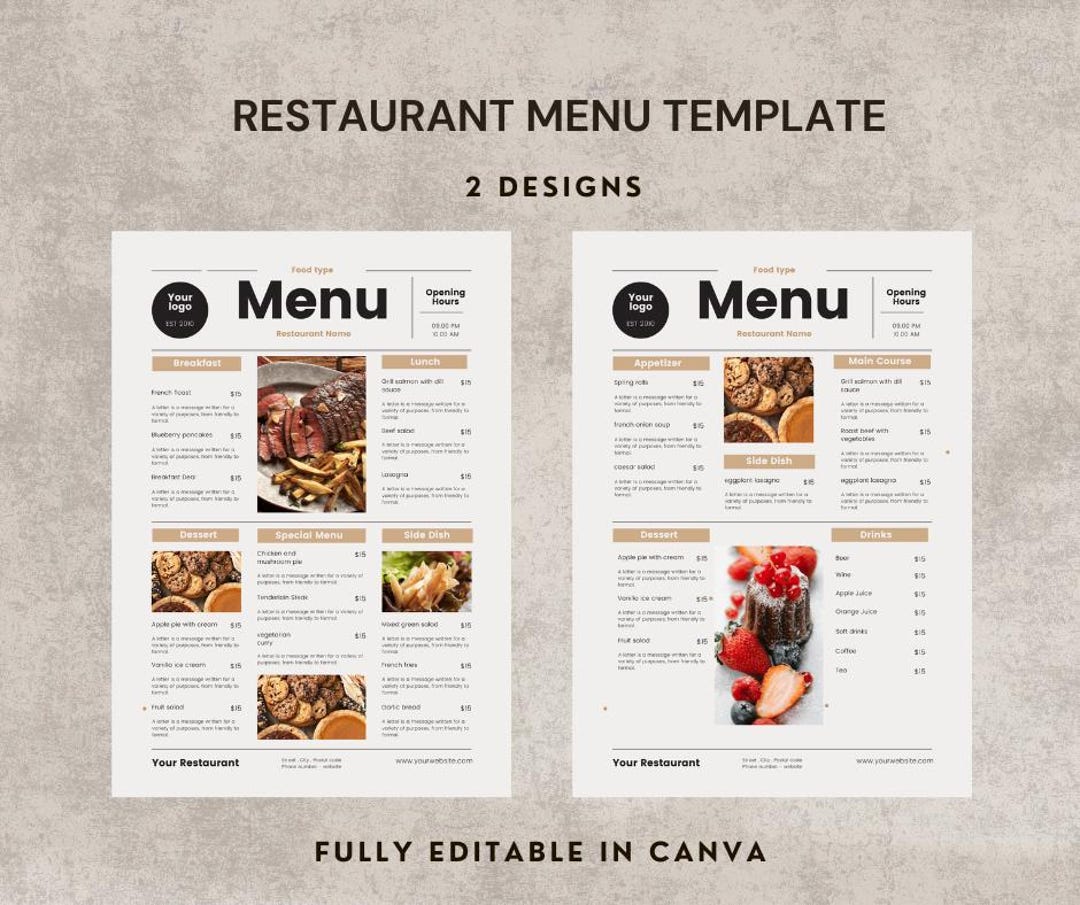 Editable Restaurant Menu Template: Canva Design (A4) - Etsy