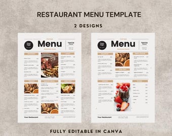 Restaurant Menu Template, Canva Template, Editable Menu, Price List, A4 Size Menu, Cafe Menu ...