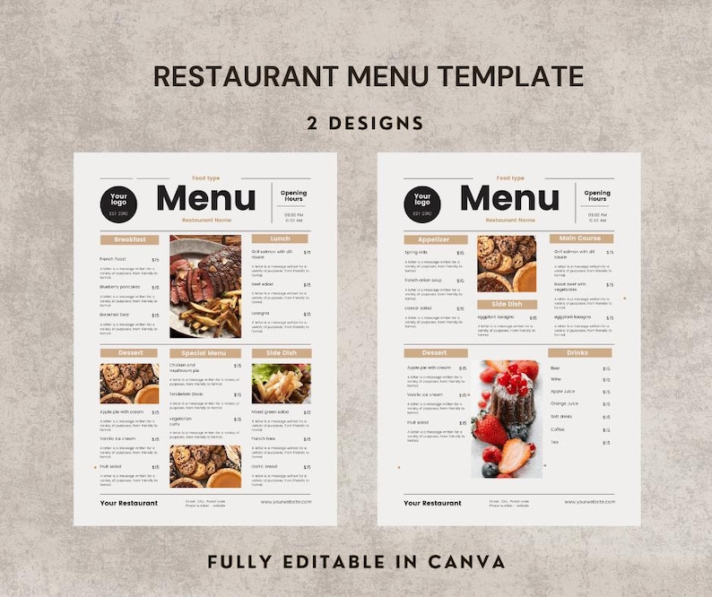 Restaurant Menu Template, Canva Template, Editable Menu, Price List, A4 ...