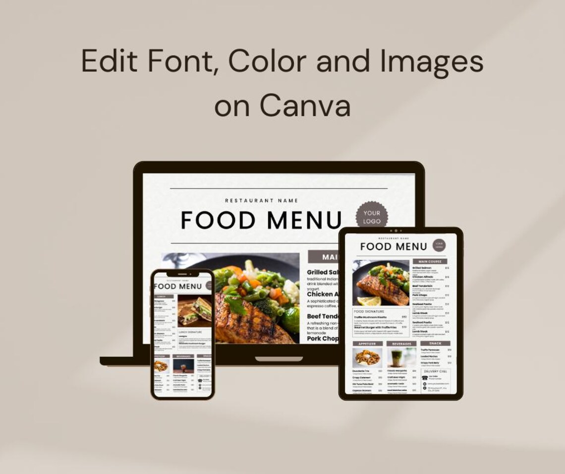 Editable Restaurant Menu Template: Canva Design (11x17 Size) - Etsy