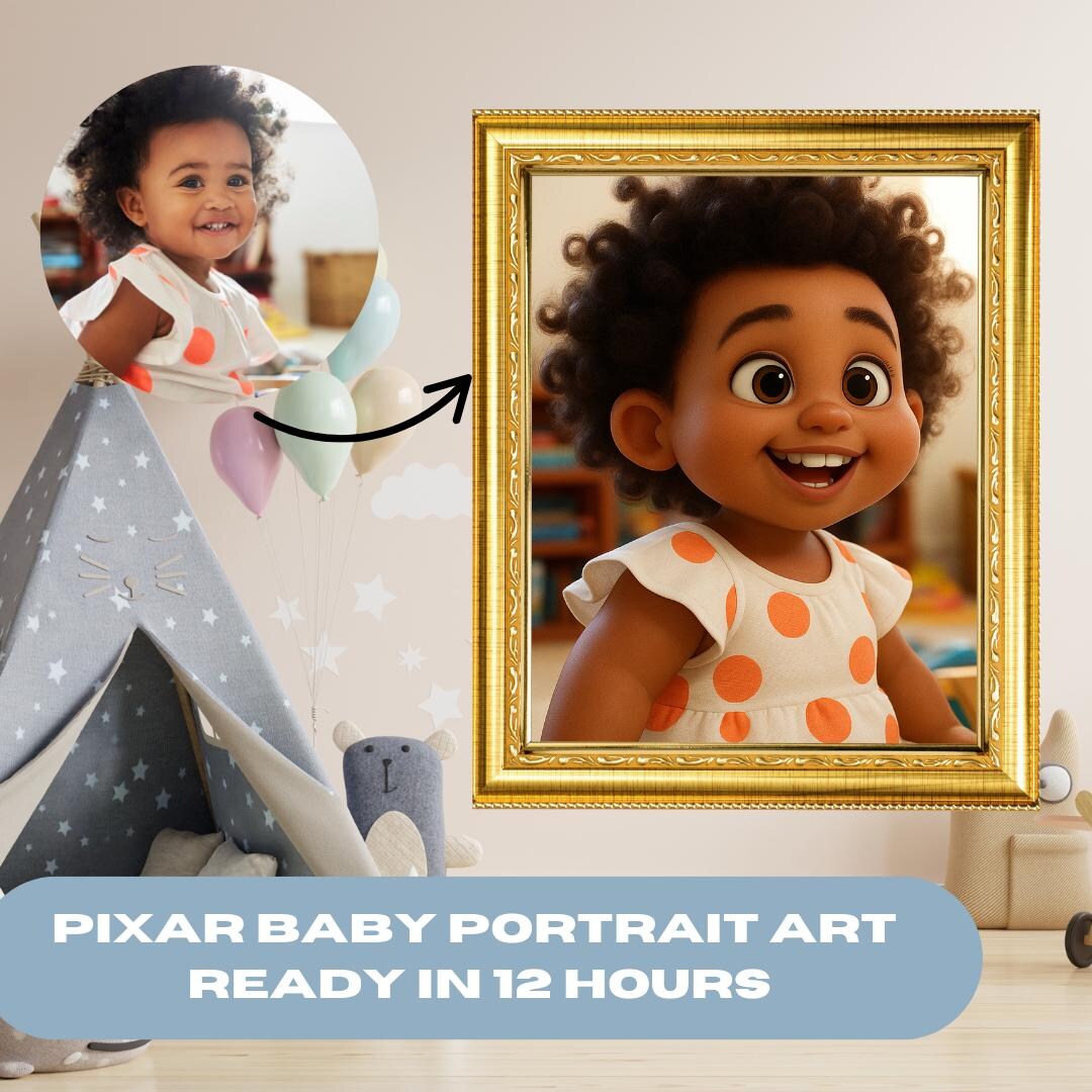 Custom Pixar Style Baby Portrait: Personalized Cartoon Art (digital ...