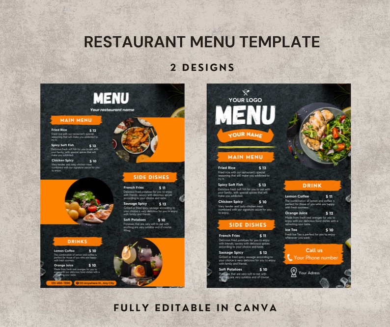 Restaurant Menu Template: Editable Canva Design (A4) - Etsy