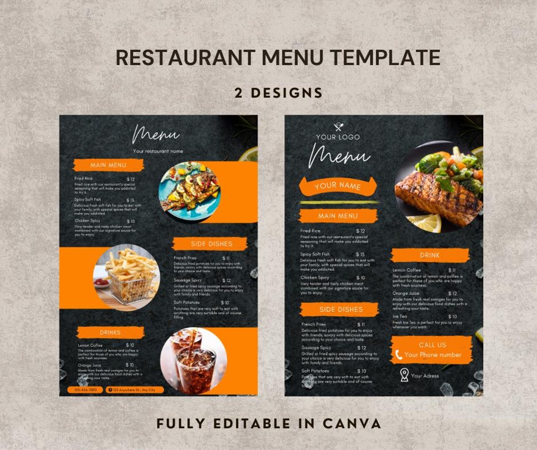 Restaurant Menu Template: Editable Canva Design (A4) - Etsy