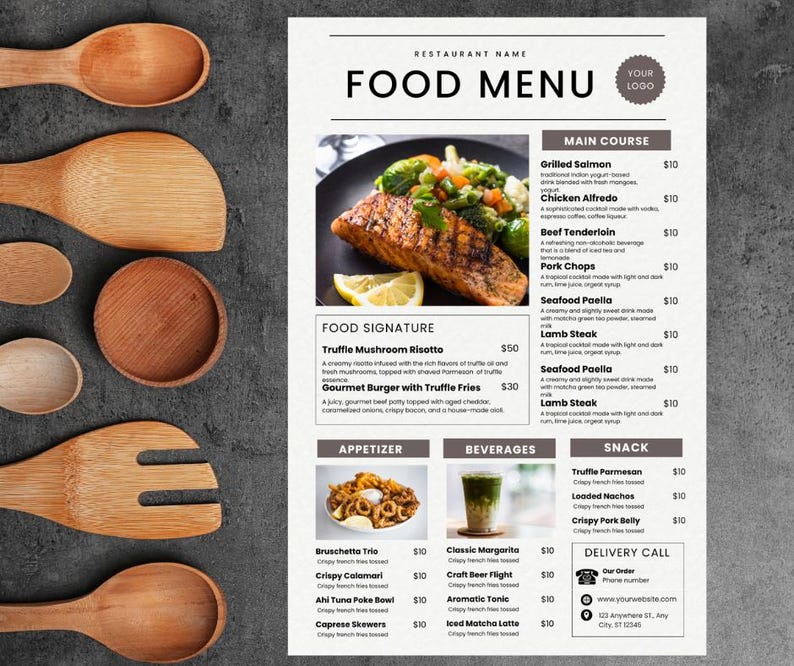 Editable Restaurant Menu Template: Canva Design (11x17 Size) - Etsy