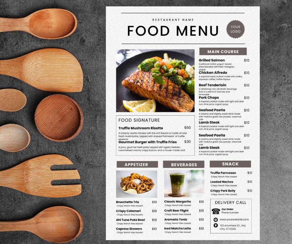 Editable Restaurant Menu Template: Canva Design (11x17 Size) - Etsy