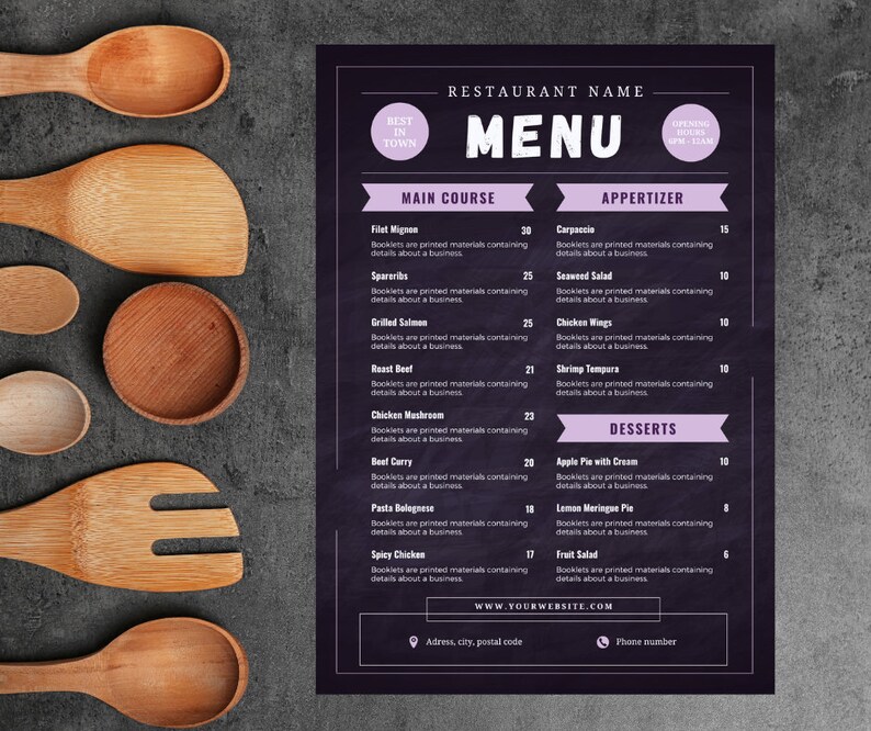 Simple Restaurant Menu Template + Drinking Menu, Canva Template, Editable Menu, Price List, A4 ...