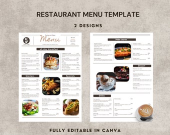 Restaurant Menu Template: Editable Canva Design (A4) - Etsy