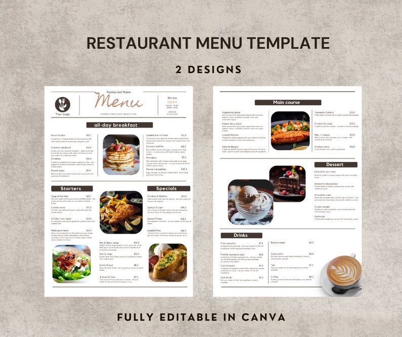 Restaurant Menu Template: Editable Canva Design (A4) - Etsy