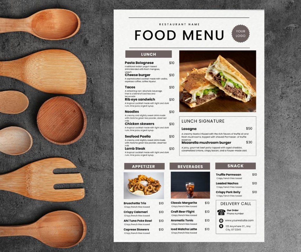 Editable Restaurant Menu Template: Canva Design (11x17 Size) - Etsy