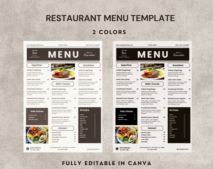 Editable Restaurant Menu Template: Canva A4 Price List (digital) - Etsy