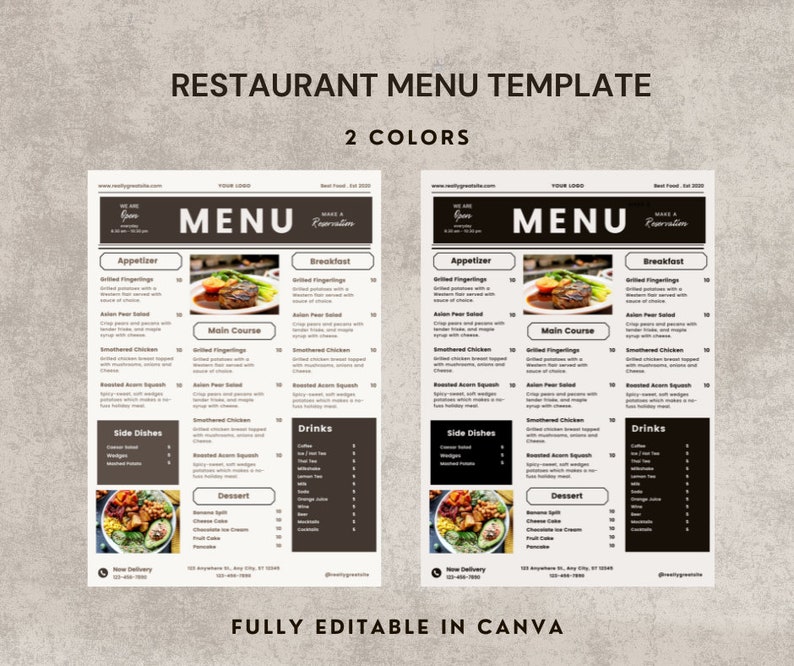 Restaurant Menu Template, Canva Template, Editable Menu, Price List, A4 ...
