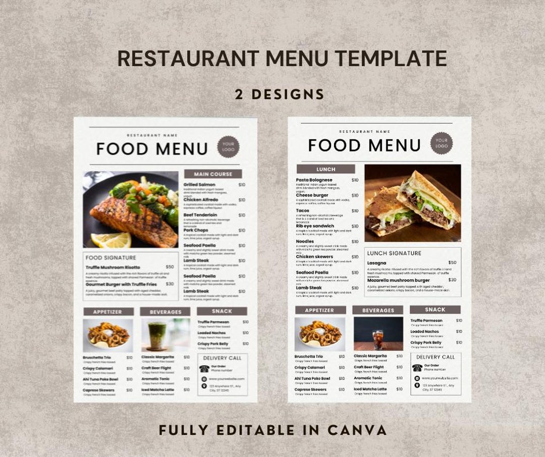 Editable Restaurant Menu Template: Canva Design (11x17 Size) - Etsy