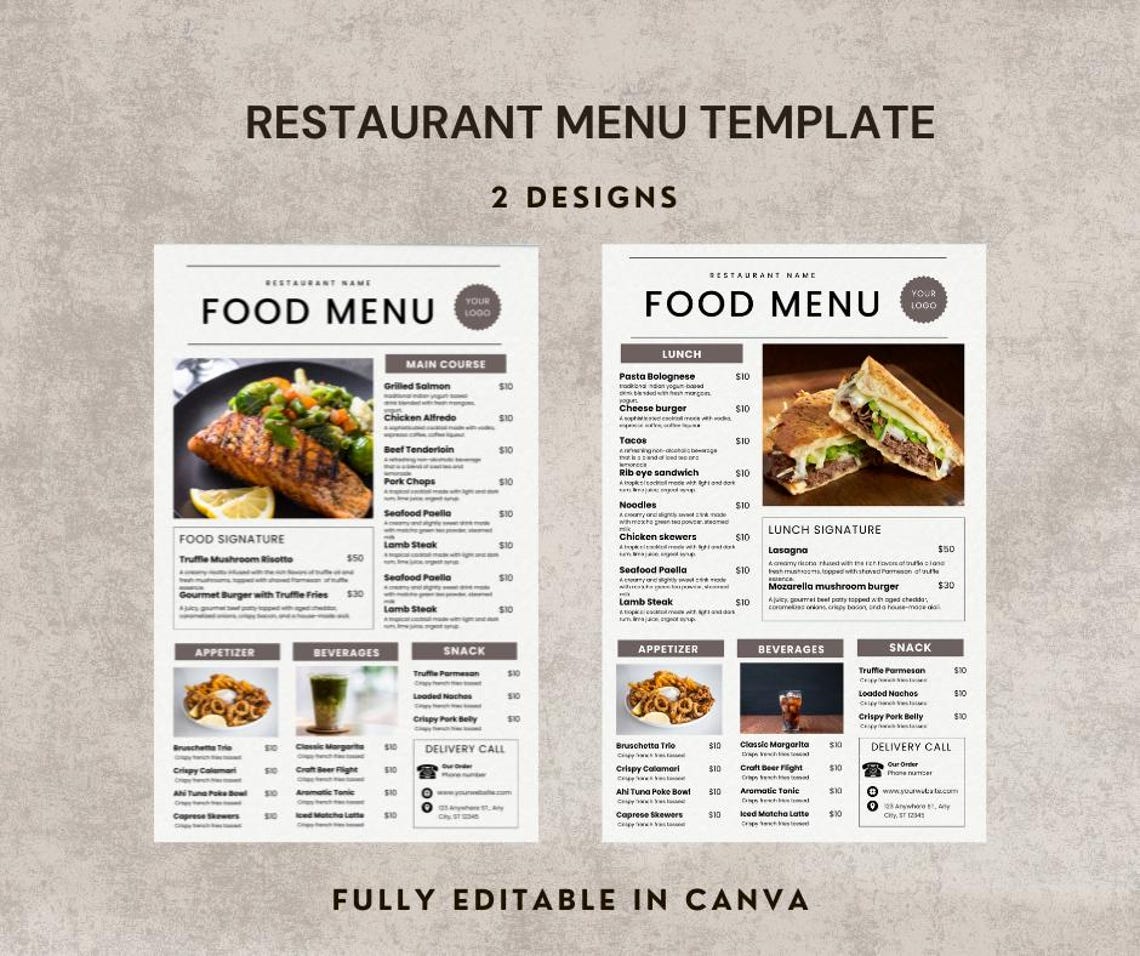 Editable Restaurant Menu Template: Canva Design (11x17 Size) - Etsy