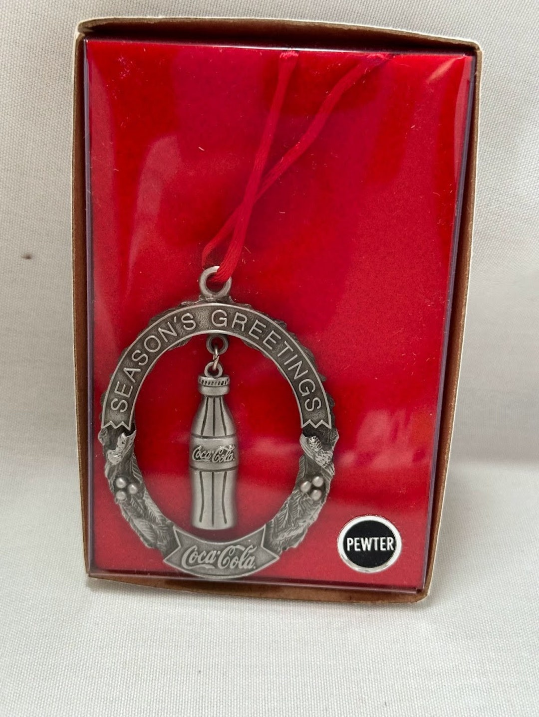Coca-cola Season's Greetings-coca-cola Bottle in Wreath Pewter Ornament ...