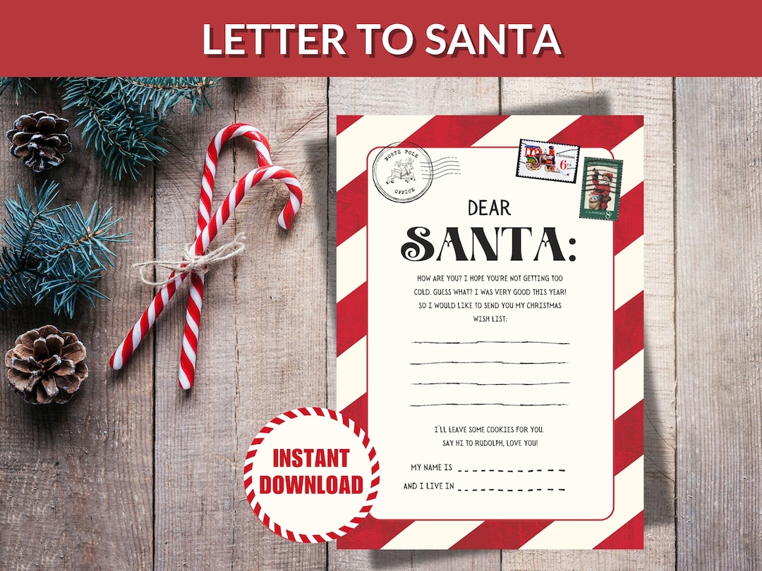Letter to Santa Digital Printable Letter to Santa, Kids Christmas Wish ...