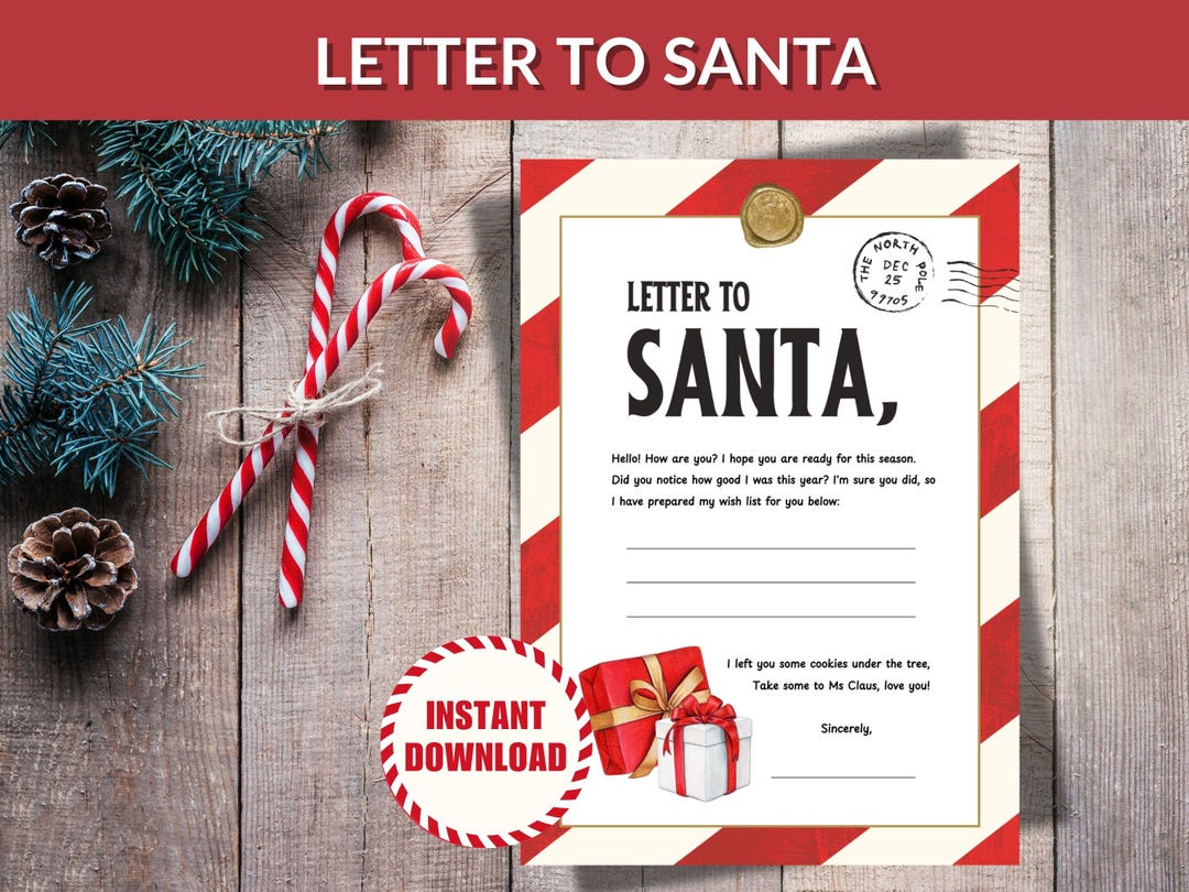 Letter to Santa Digital Printable Letter to Santa, Kids Christmas Wish ...