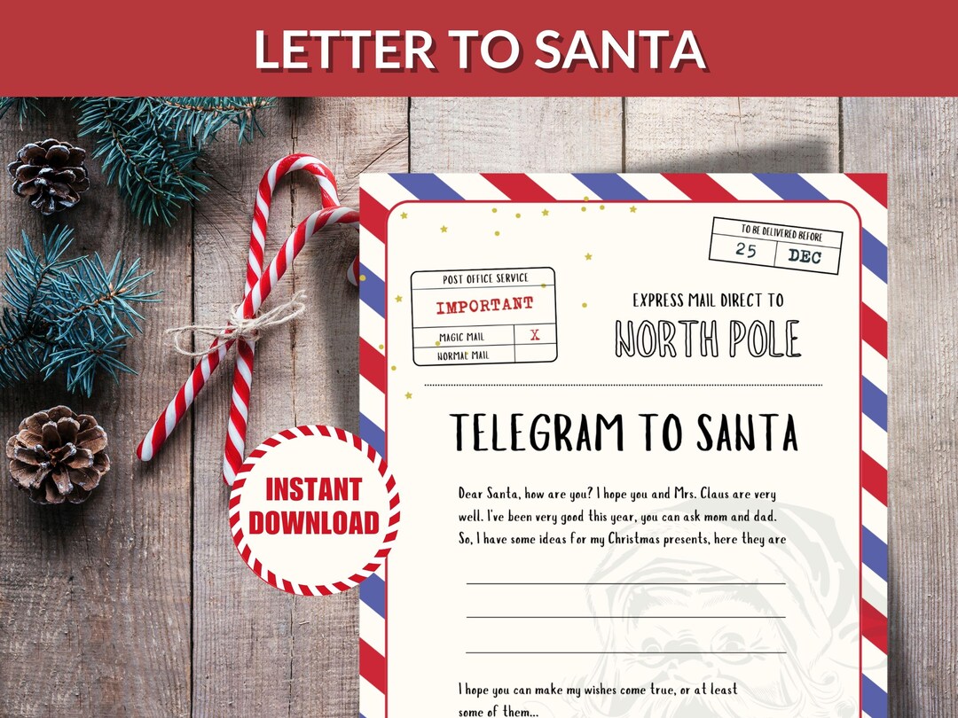 Letter to Santa Digital Printable Letter to Santa, Kids Christmas Wish ...