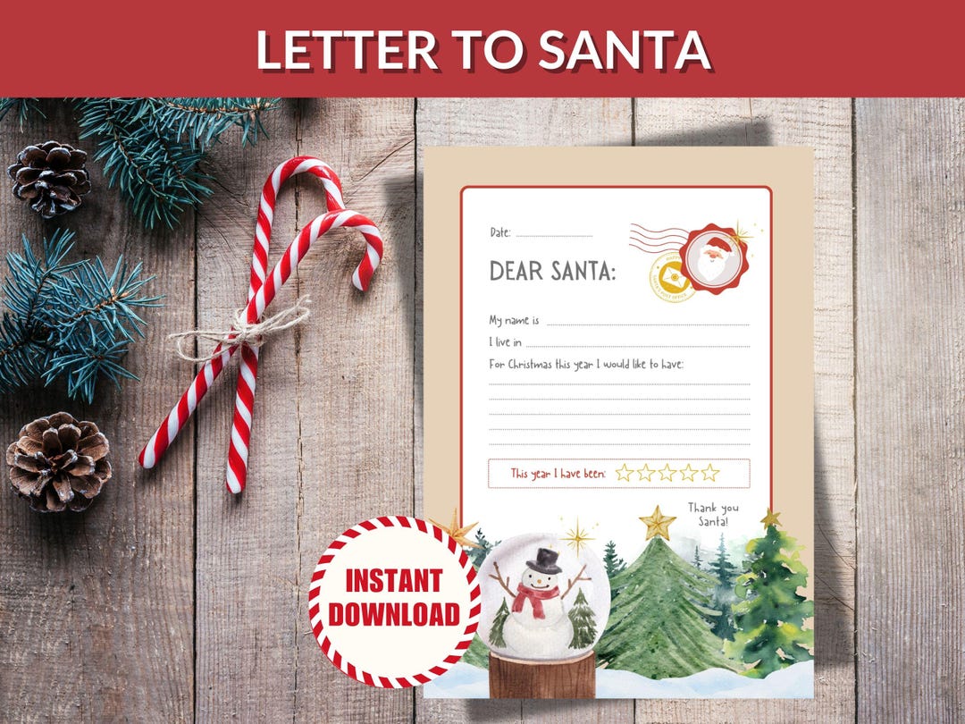 Letter to Santa Digital Printable Letter to Santa, Kids Christmas Wish ...