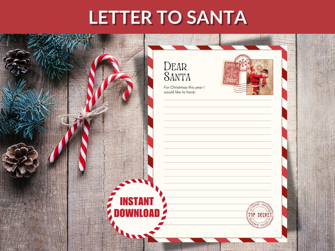 Letter to Santa Digital Printable Letter to Santa, Kids Christmas Wish ...