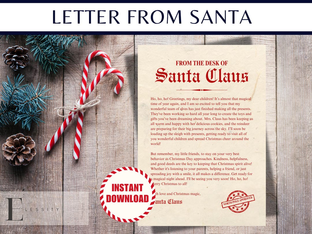 Letter From Santa Digital Printable Letter From Santa, Kids Christmas ...