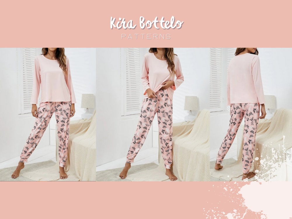 Women Pajama Set Pattern, Pajama Pattern, PJ Set Pattern, Lounge Pants ...