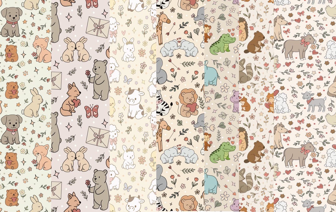 7 Seamless Animal Patterns, Digital File Bundle for Creatives ...
