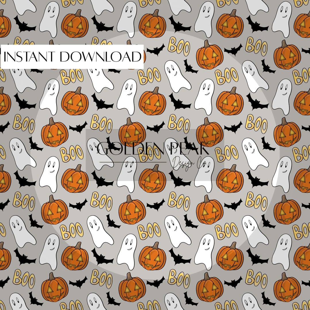 Happy Ghost | Cute Halloween Seamless Pattern | Kawaii Ghost Digital ...