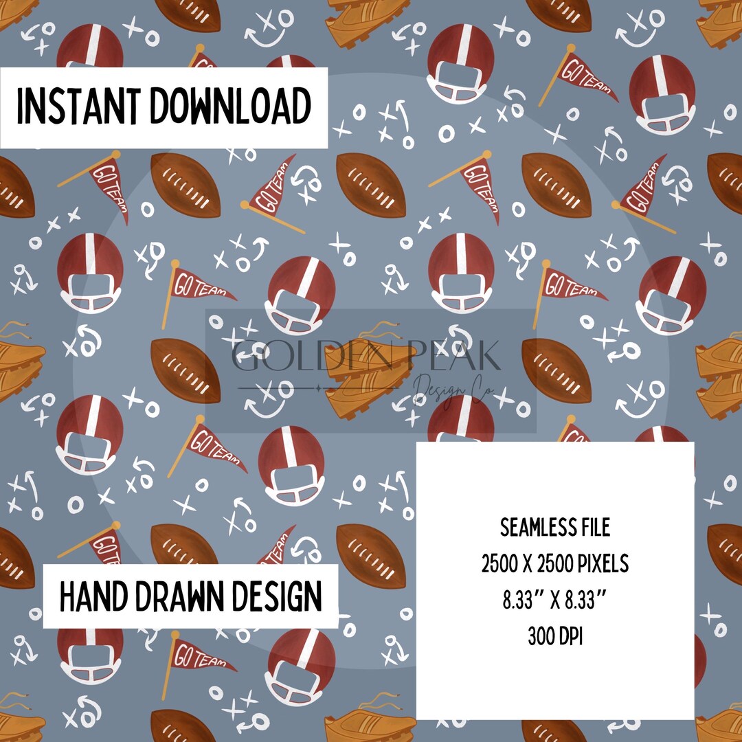 Blue Vintage Football Seamless Pattern, Retro Sports Digital Paper ...