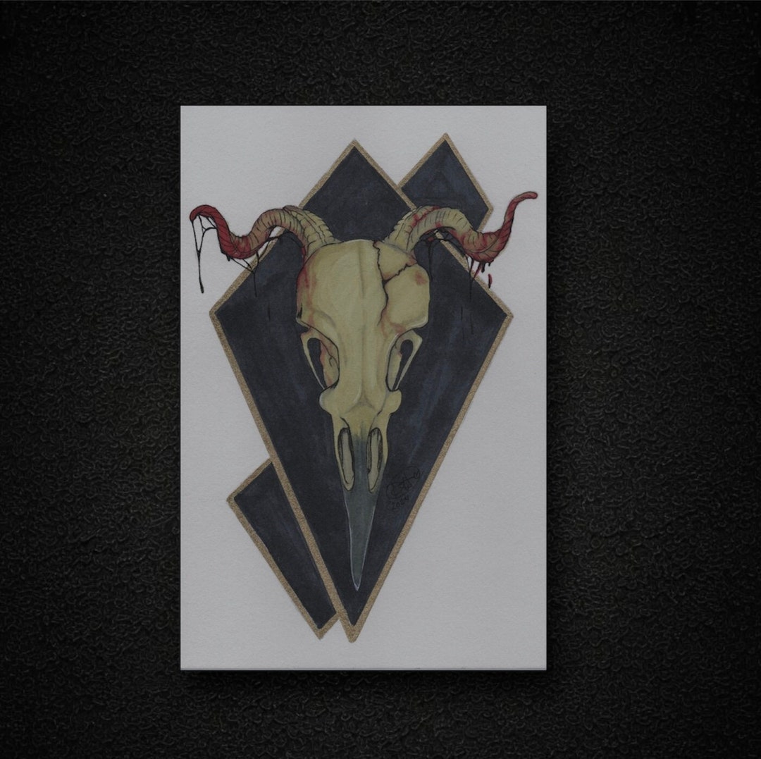 Raven Skull W/ Horns Original Artwork - Etsy