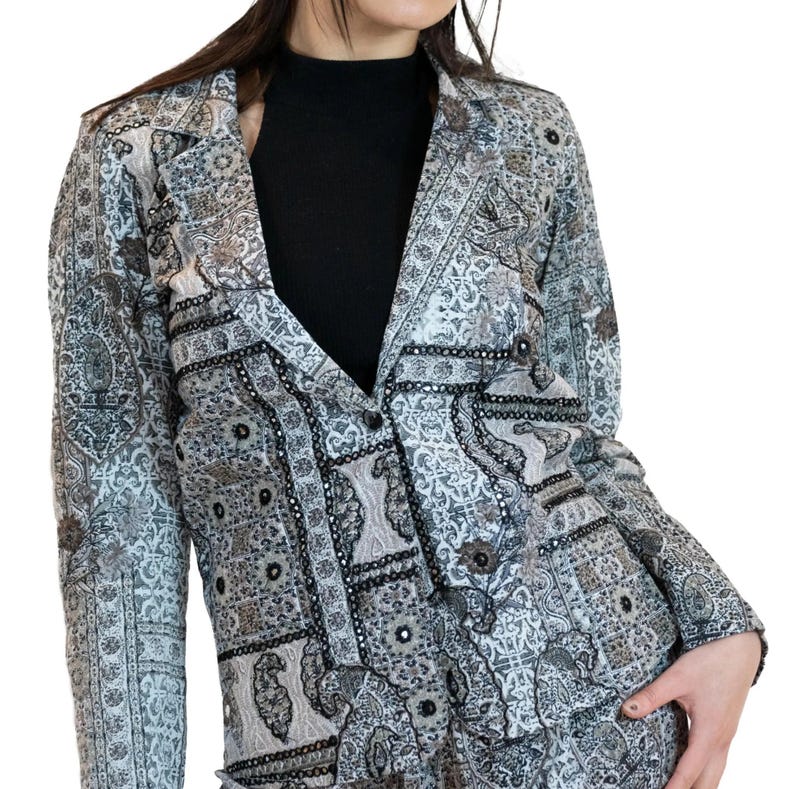 Paisley Print Mirror Work Jacket: Black & Grey Embroidered Women’s ...