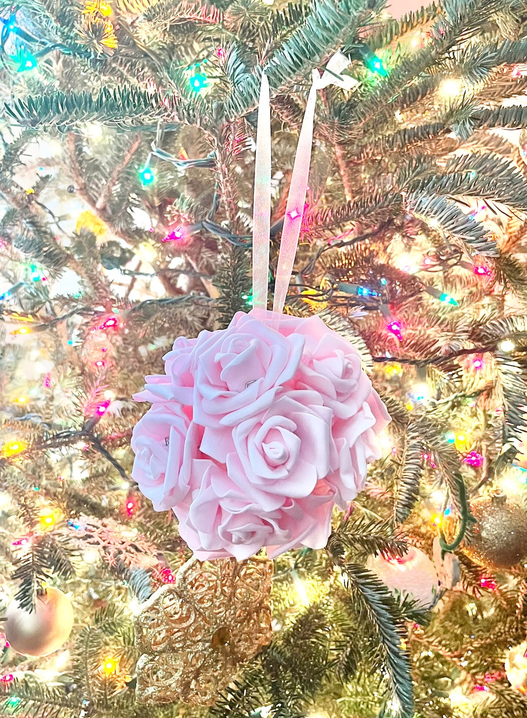 Pink Rose Floral Christmas Decorations Pink Rose Ornament Christmas ...