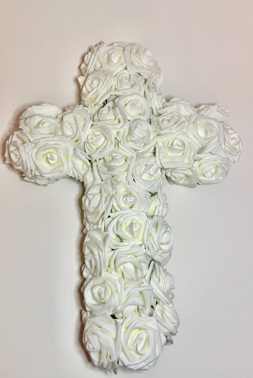 Wall Cross Wall Decor White Rose Cross Decoration Floral Wall Cross ...