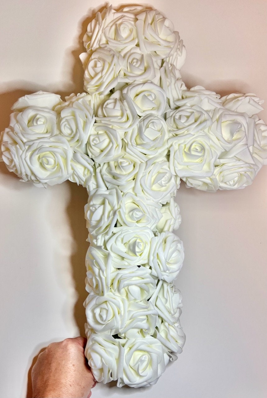 Wall Cross Wall Decor White Rose Cross Decoration Floral Wall Cross ...