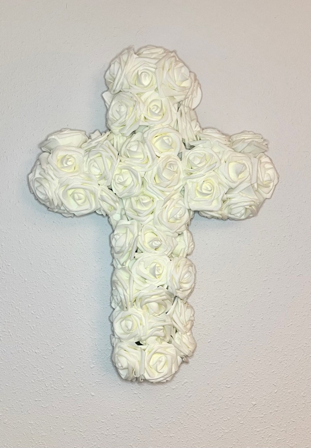Wall Cross Wall Decor White Rose Cross Decoration Floral Wall Cross ...