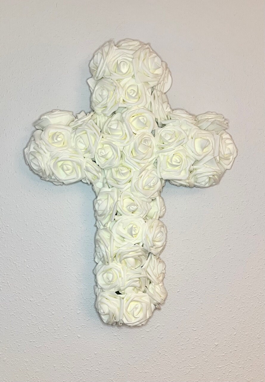 Wall Cross Wall Decor White Rose Cross Decoration Floral Wall Cross ...