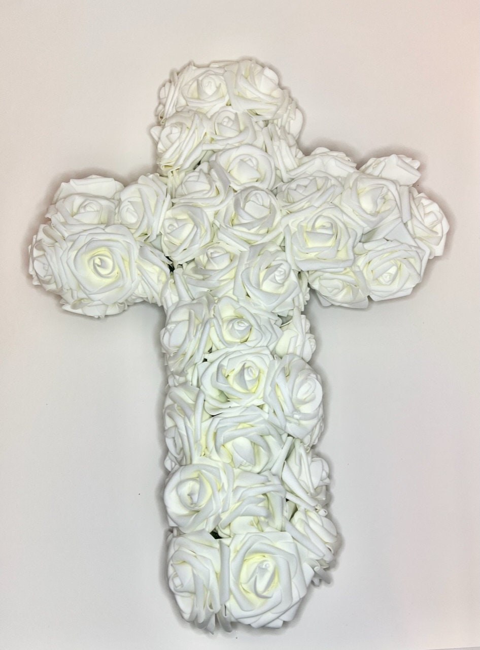 Wall Cross Wall Decor White Rose Cross Decoration Floral Wall Cross ...