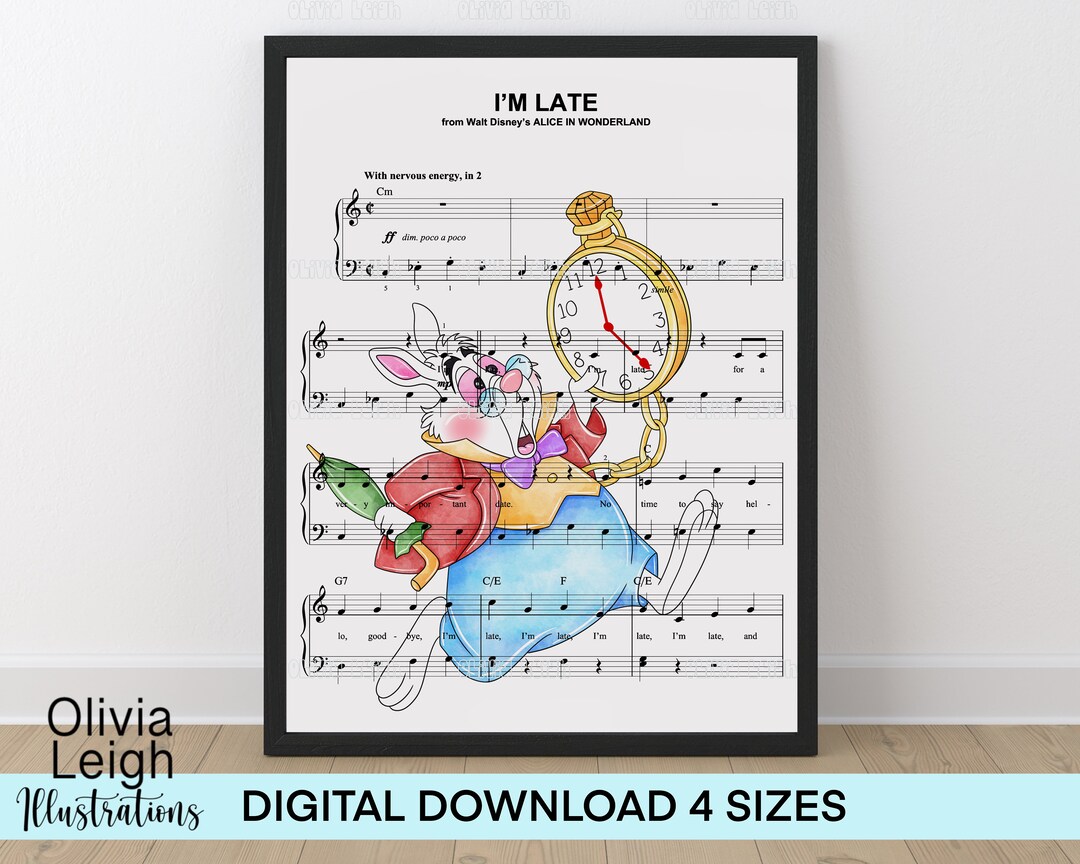 Cute Alice in Wonderland Sheet Music Printable Wall Art, Childrens ...
