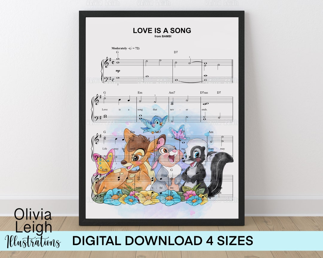 Cute Bambi Sheet Music Printable Wall Art, Childrens Prints, DIGITAL ...