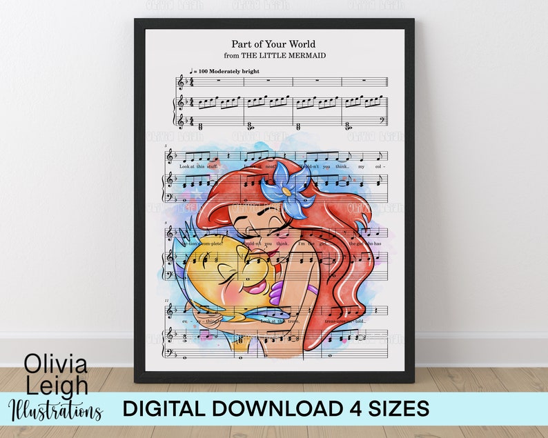 Princess Ariel the Little Mermaid Sheet Music Printable Wall Art ...