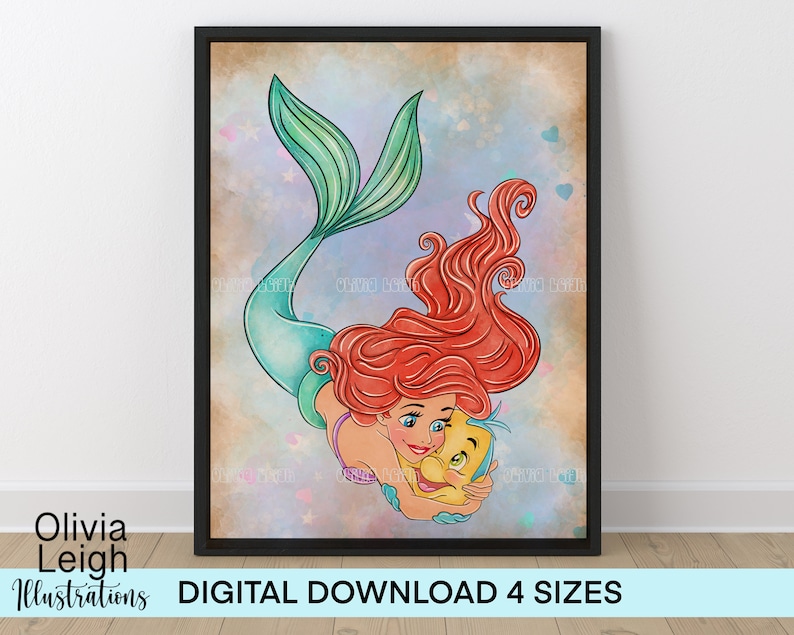 Princess Ariel the Little Mermaid Printable Wall Art, Childrens Prints ...
