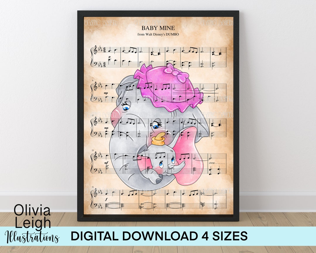 Cute Dumbo Sheet Music Printable Wall Art, Childrens Prints, DIGITAL ...