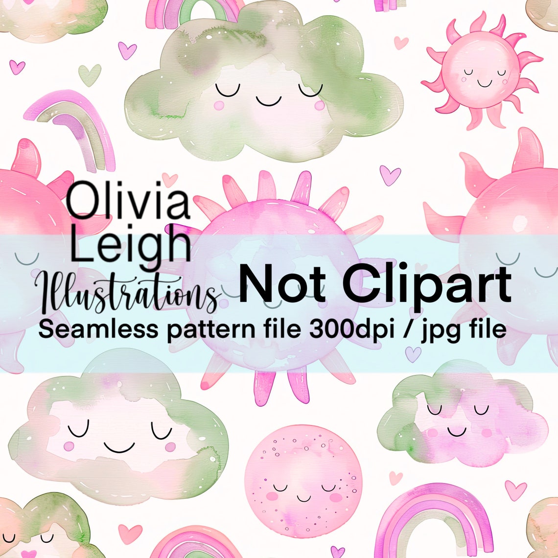 Cute Rainbow Cloud Sun Seamless Repeating Pattern. Digital Paper ...