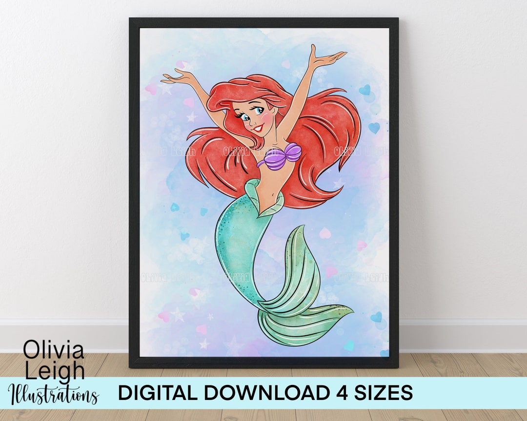 Princess Ariel the Little Mermaid Printable Wall Art, Childrens Prints ...