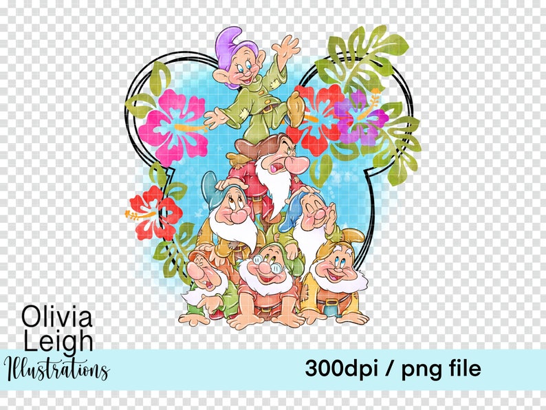 Seven Dwarfs Princess Snow White Clipart Sublimation Shirt Design Png